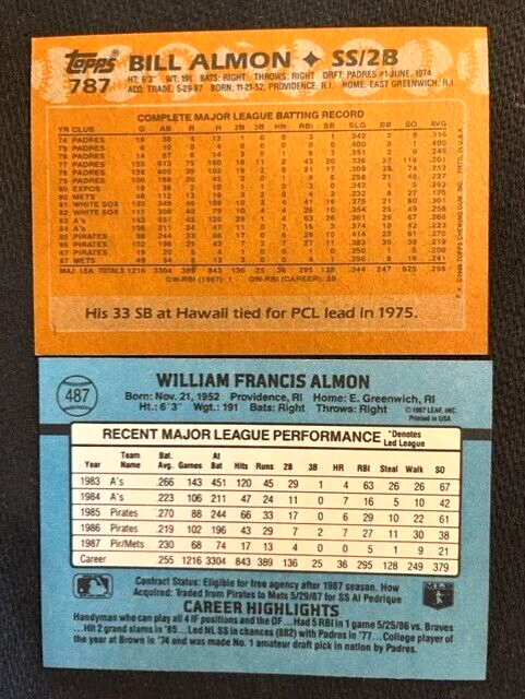 MLB - Bill Almon 1988 Topps & 1988 Donruss Baseball - Mets | eBay