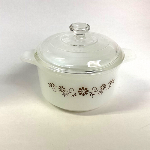 Vintage Dynaware Pyr-O-Rey #21 Milk Glass Brown Daisy 6” SINGLE ...