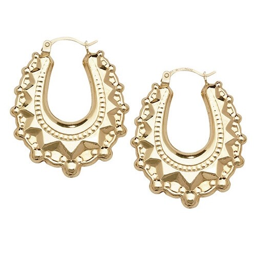 Victorian 9ct Yellow Gold on Silver Oval Spiked Oval Gypsy Creole Hoop ...