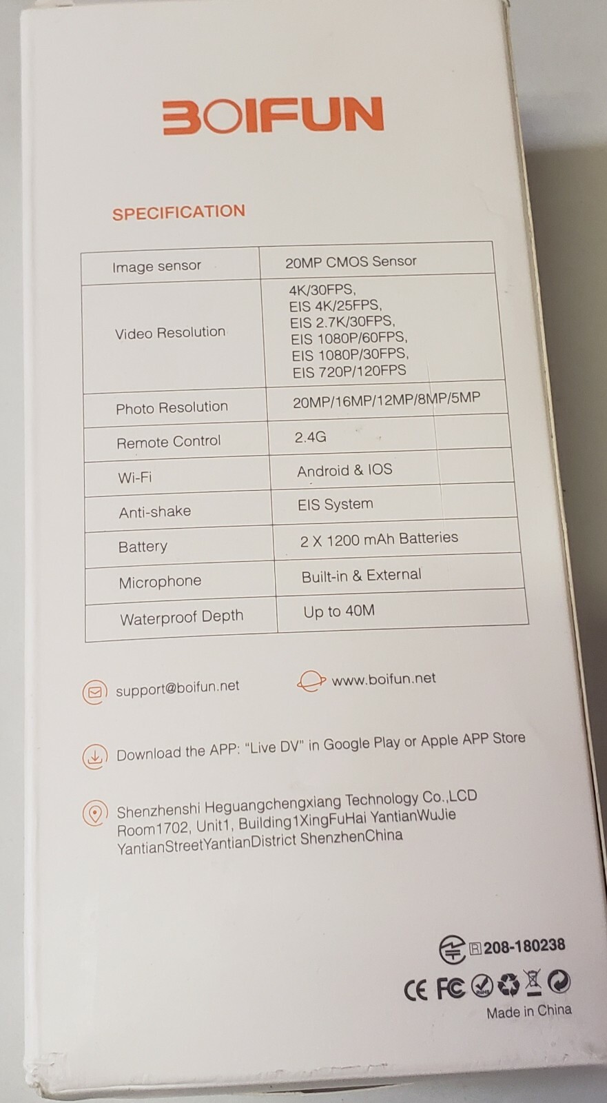 BoiFun BF-SPC01 Action Camera 20MP 4K Ultra HD Wi-Fi | eBay