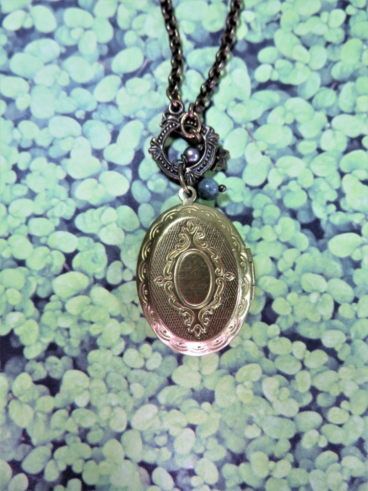 Locket Pendant Necklace Applied Verdigris Rabbit Toggle Clasp Link ...