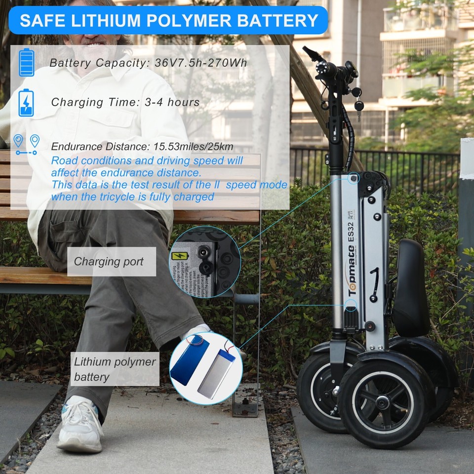 Topmate ES32 Electric Mobility Scooter 3 Wheel for Adult Foldable 24km ...