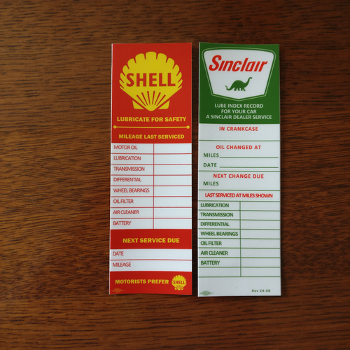 Oil Change Label Sticker Combo Replica Door Jamb Shell Sinclair Muscle ...