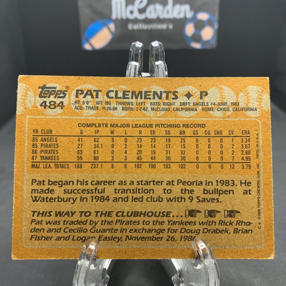 1988 Topps Pat Clements #484 New York Yankees | eBay