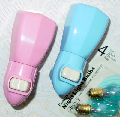 2 Vintage Night Lights Plug In Switched Lot Pink & Blue Girl Boy ART ...