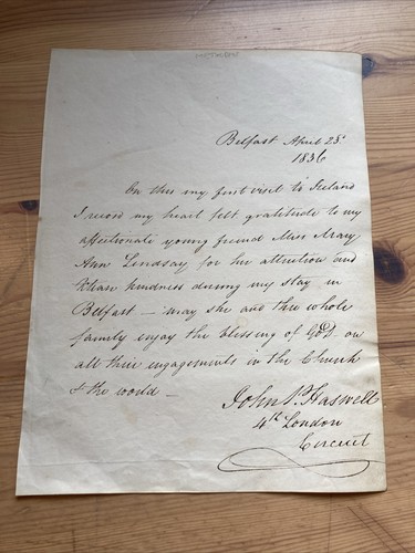 1836 Letter From John Haswell, Methodist Vicar to May Lindsay in ...