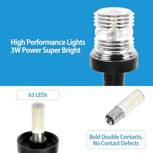 Boat Stern Lights, Telescoping Pole 3NM 360° LED Anchor Light with Base ...