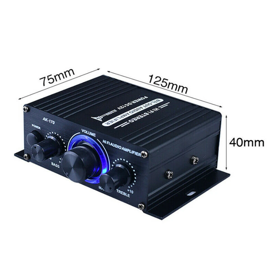 400W 12V 2 Channel Powerful Stereo Audio Power Amplifier HiFi Bass Amp ...