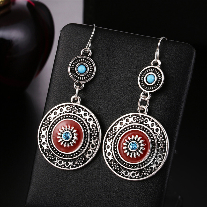 Bohemia Ear Stud Drop Dangle Earrings Long Ethnic Round Earrings Women ...