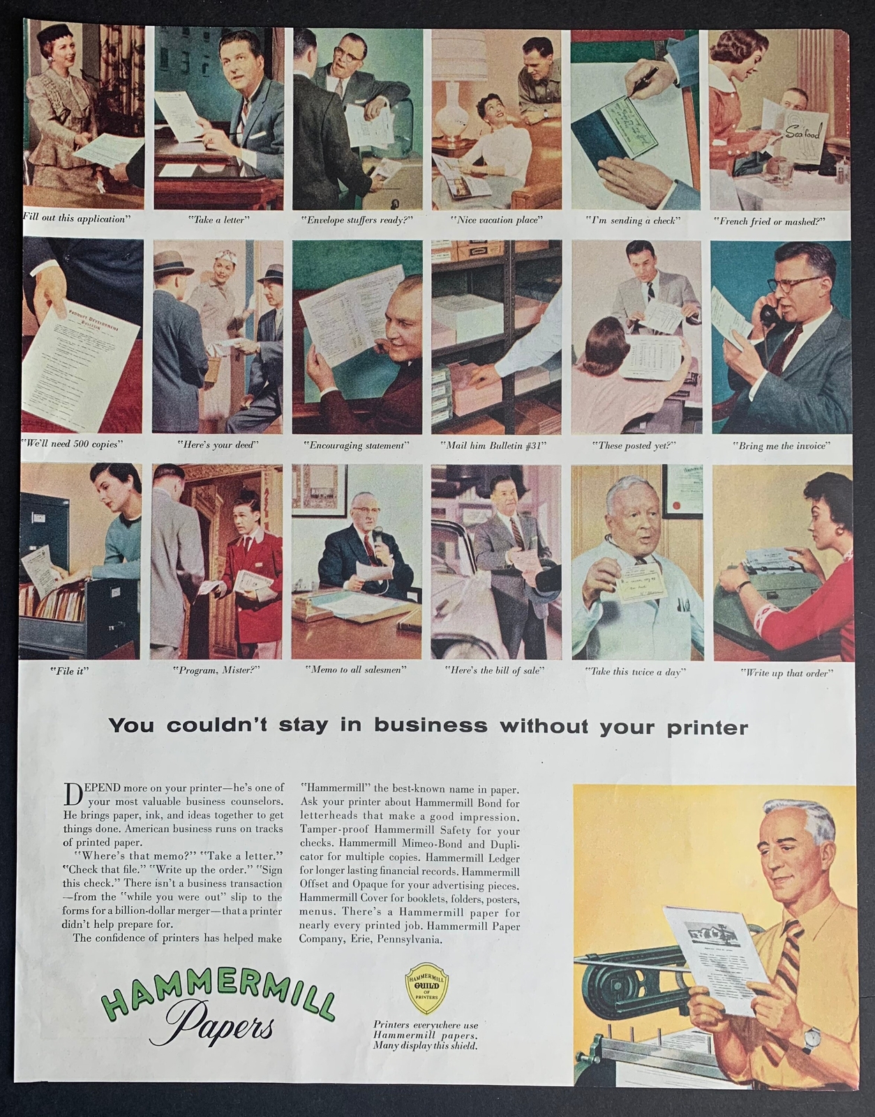 Vintage 1957 Hammermill Paper Print Ad | eBay