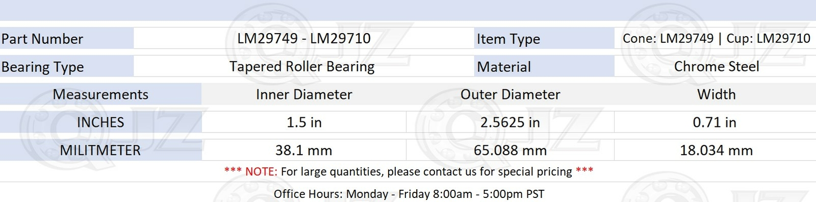 [2-Pack] LM29749-LM29710 Tapered Roller Bearing Set 1.5 in x 2.5625 in ...