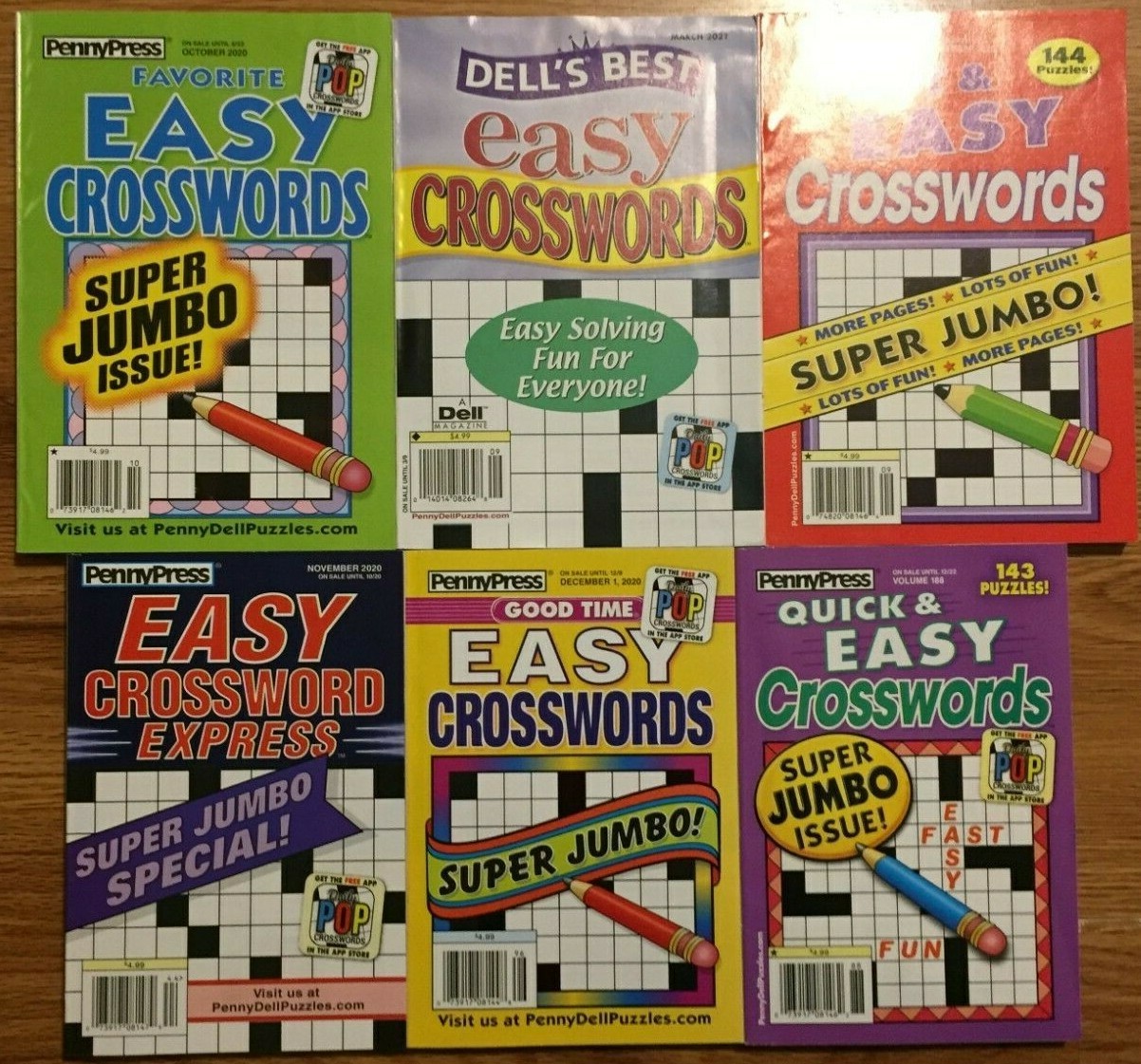 Lot of 6 Dell Penny Press Crossword Puzzle Books Easy Quick Express ...