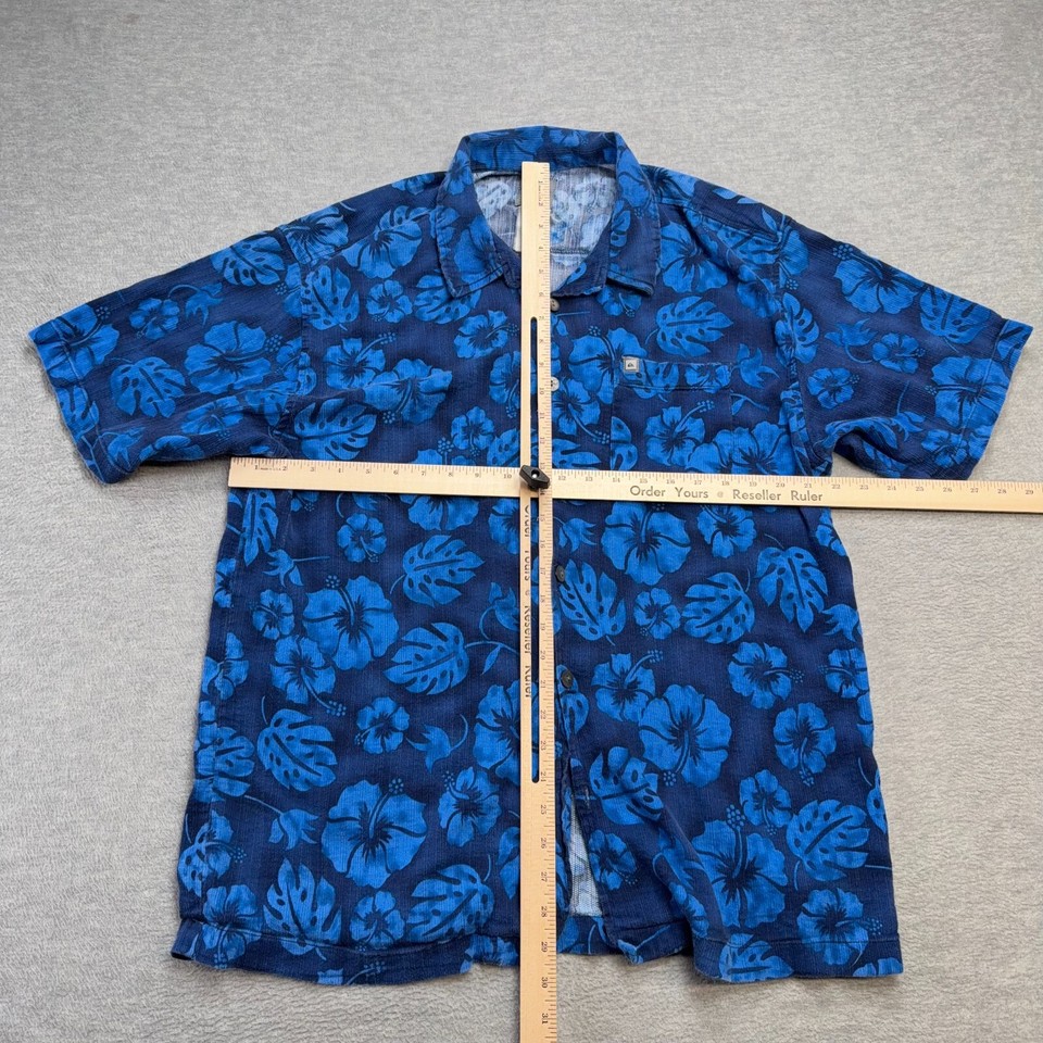 Vintage Quiksilver Shirt Mens XL Blue Floral Hawaiian Rayon Button Up ...