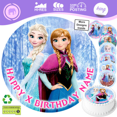 Frozen Cake Topper Personalised Anna Elsa Round Circle Edible Icing ...