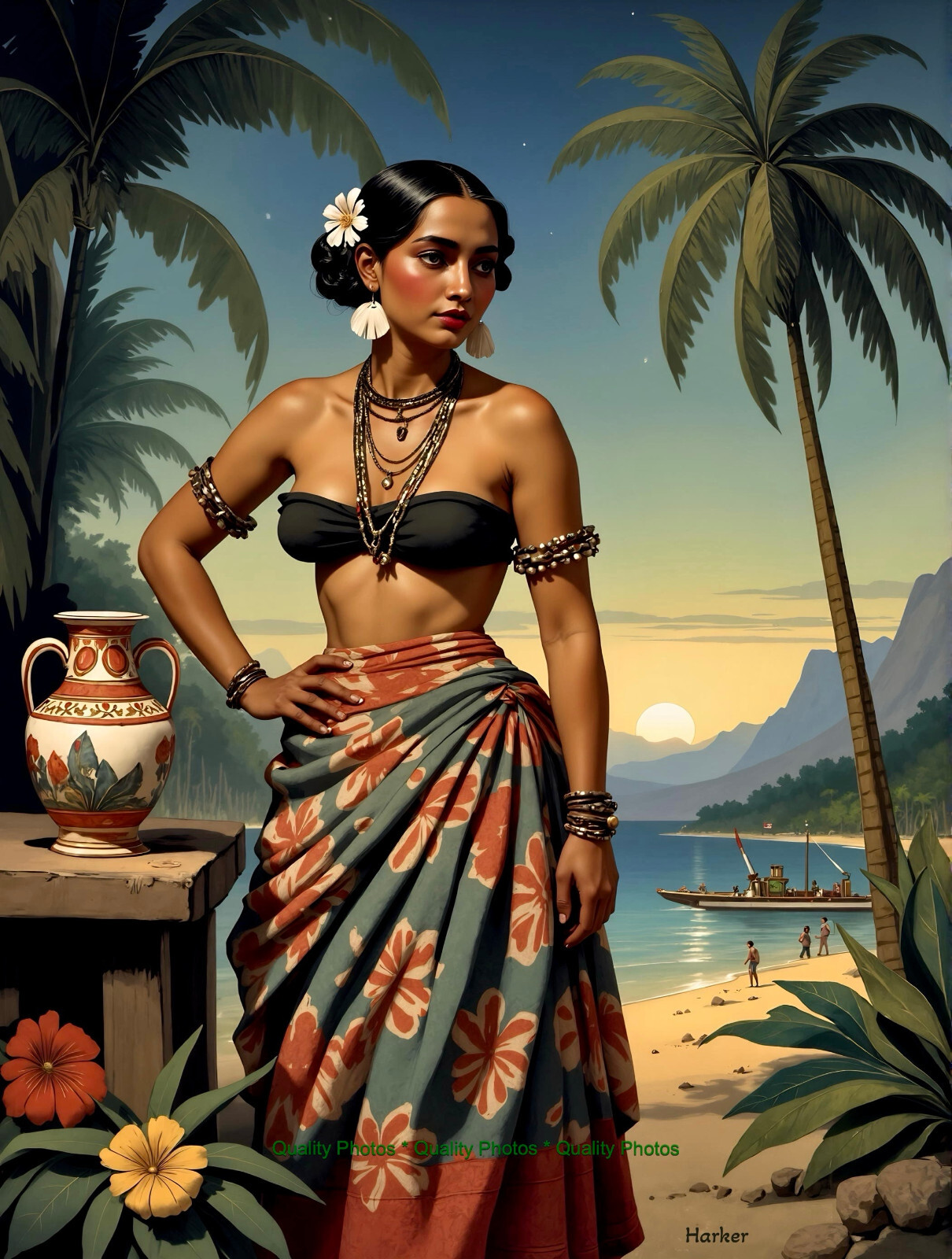 Tahitian Woman Sunset Vase 8.5x11" Photo Print Style of Henry Alken / Harker Art | eBay
