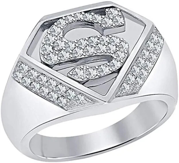 Custom Men Initial Band Ring 2 Ct Round Simulated Diamond 14K White ...