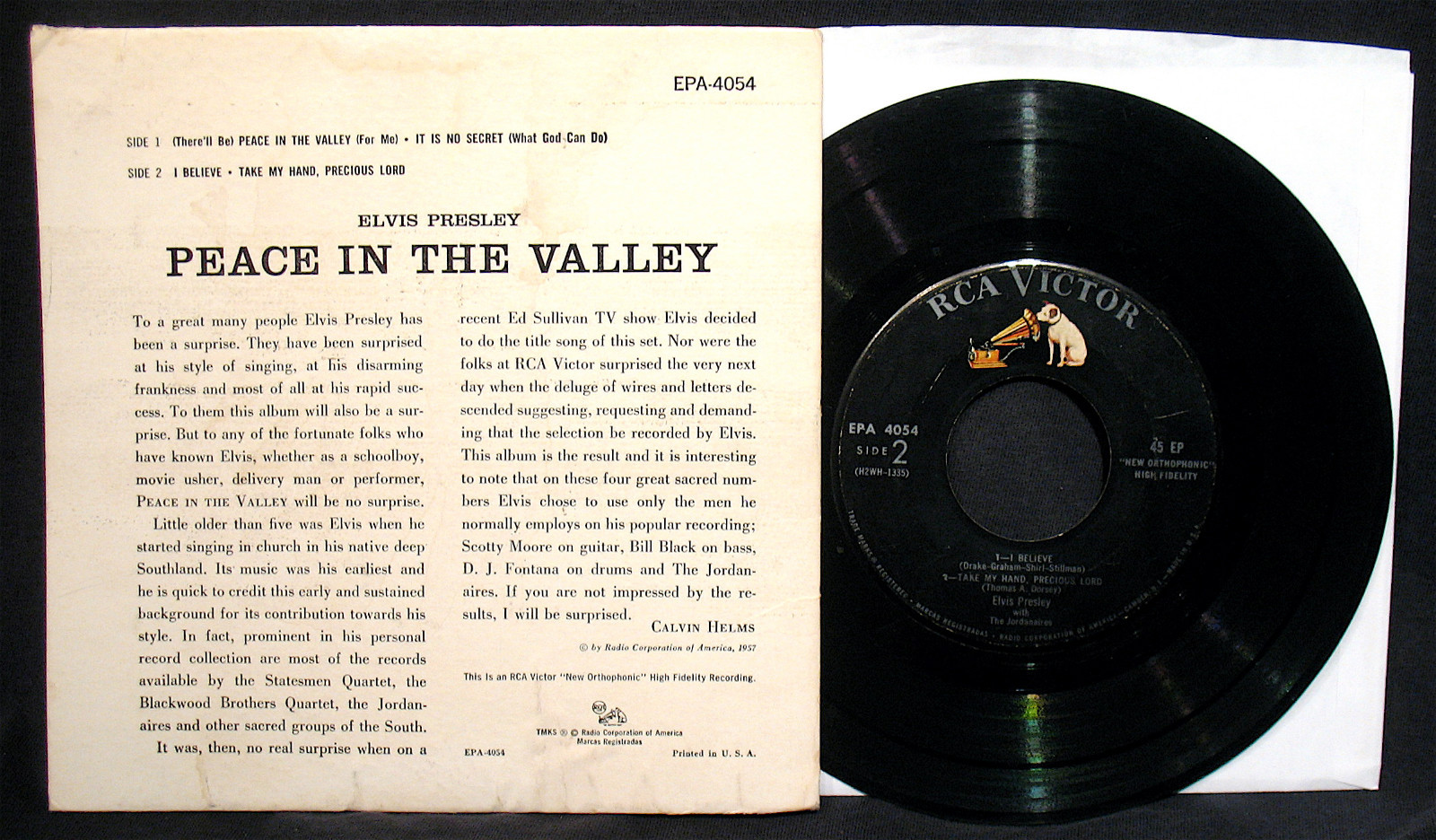 ELVIS PRESLEY-Peace In The Valley-Hard Picture Sleeve & 45-RCA VICTOR # ...