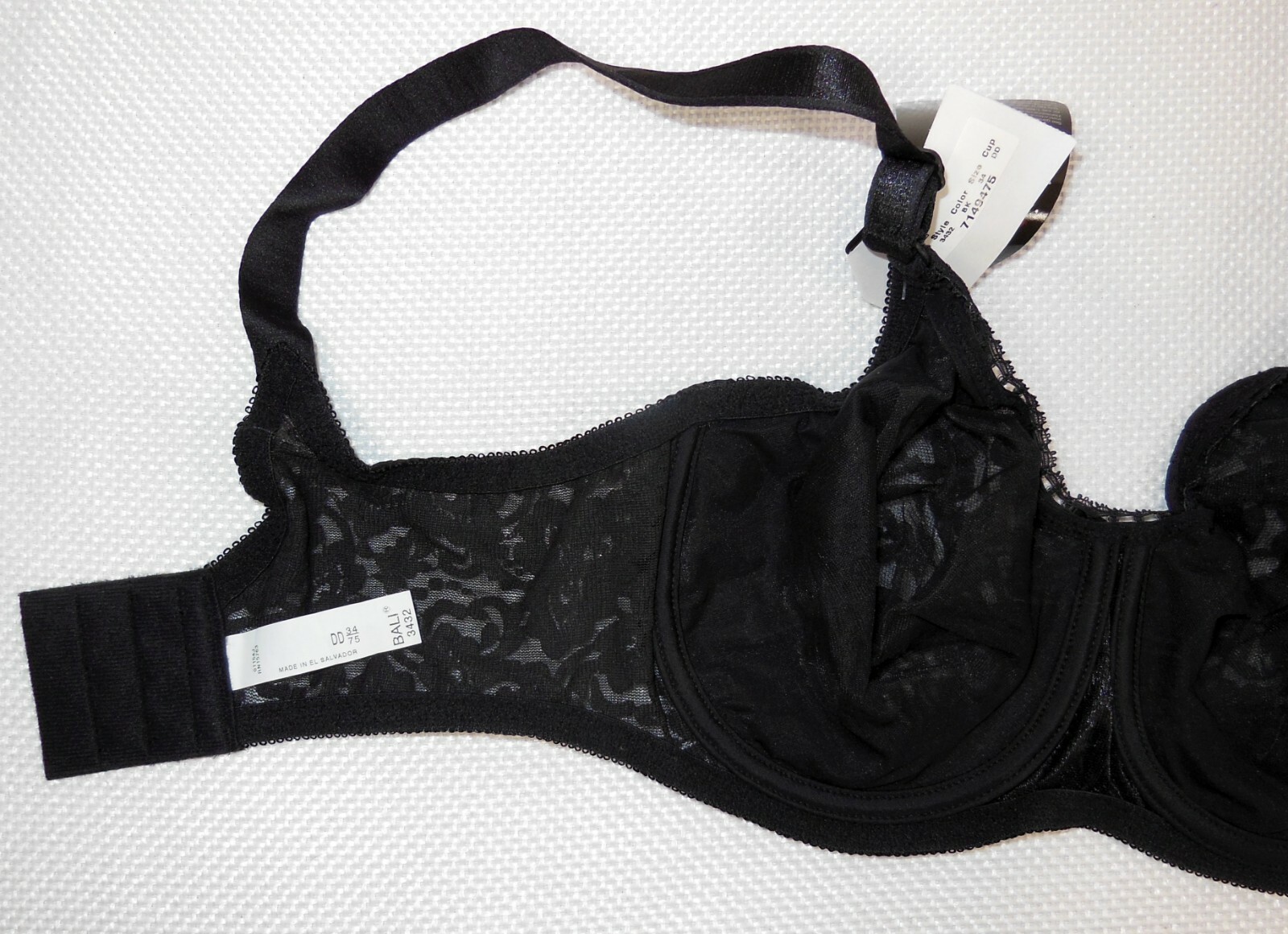 Bali 3432 Black NWT 34DD Comfort Lace and Smooth Seamless Underwire Bra ...