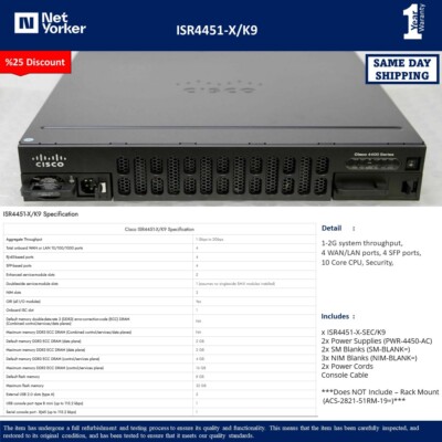 Cisco ISR4451-X/K9 4451-X Integrated Services Router - Same Day ...