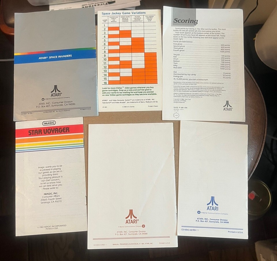 6 Original Manuals Atari 2600 - Space Invaders Space Jockey Jr. Pac Man ...