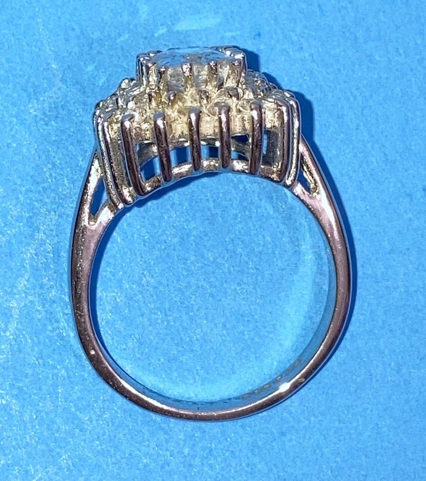 VINTAGE .925 DESIGNER FAS WHITE STONE CLUSTER COCKTAIL STERLING SILVER ...