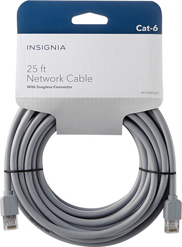 Insignia 25 foot Cat-6 Ethernet Cable With Snagless Connectors Gray ...