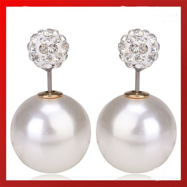 Doppel zwei Perlen Ohrringe Shamballa Strass Kristall Gold Silber ...