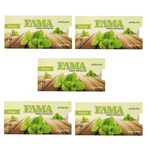 5 x Packs ELMA Sugar Free SPEARMINT Greek Chewing Gum Natural Resin ...