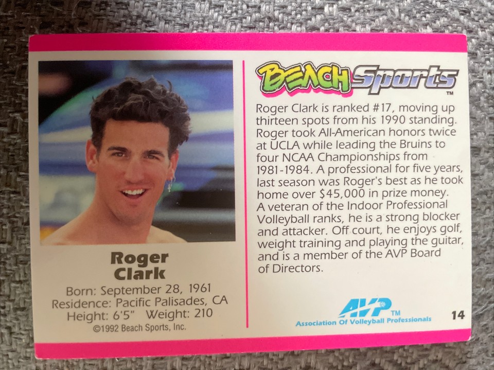 1992 BEACH SPORTS Roger Clark VOLLEYBALL CARD #14 | eBay