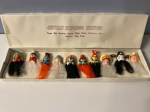 Vintage Chinese Hand Painted Ceramic Finger Puppets set of 10 in box-US ...