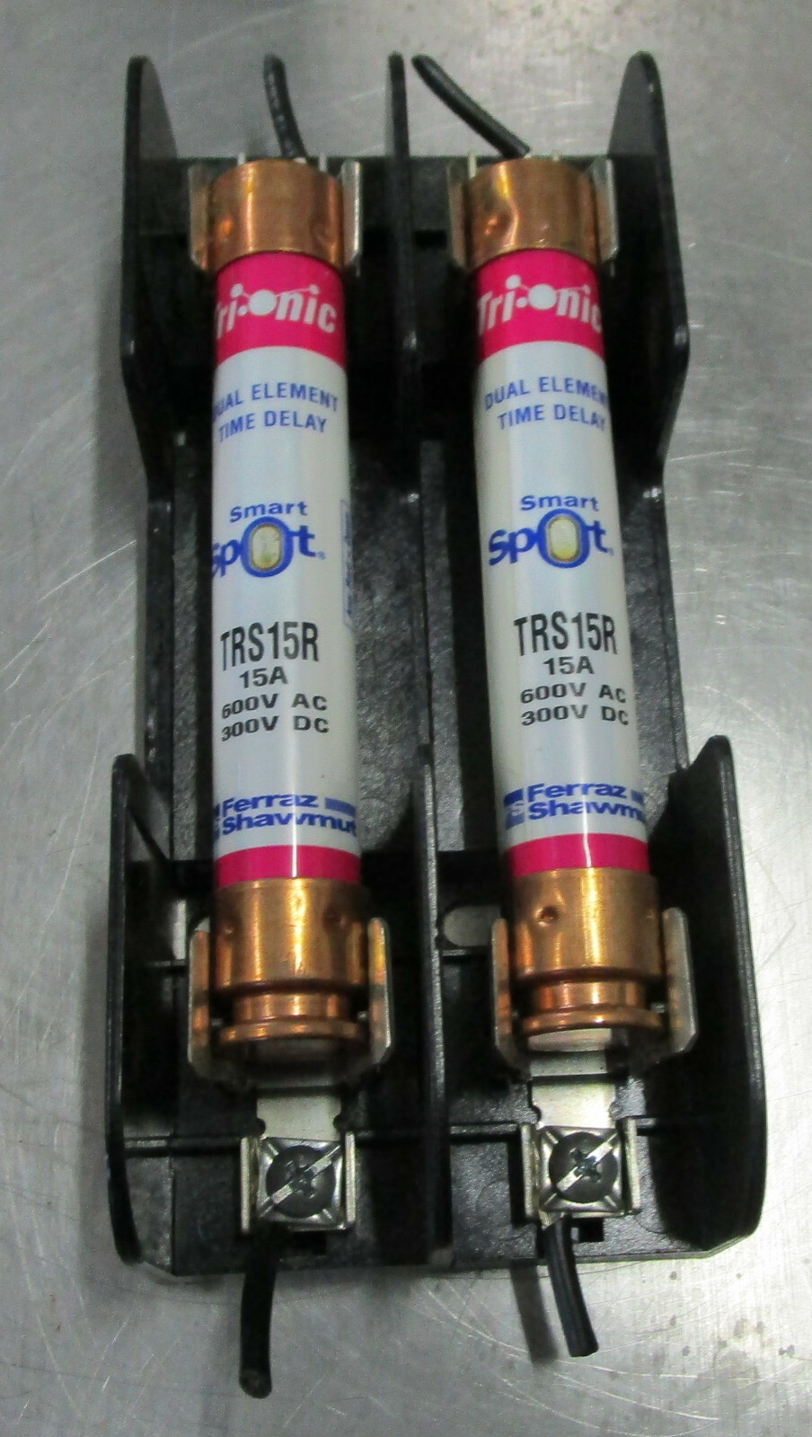 Ferraz Shawmut 2-Fuse Holder 60327R w/2 Trionic TRS15R Fuses Used Cut ...