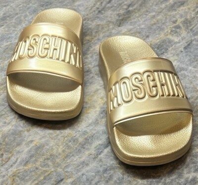Moschino Gold Pool Slides size 38 NWOT Retails - $185.00 | eBay