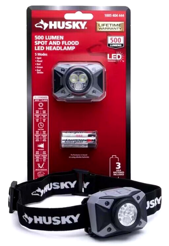 Husky Dual Beam LED Headlamp Includes 3 AAA Energizer Batteries - 500 ...