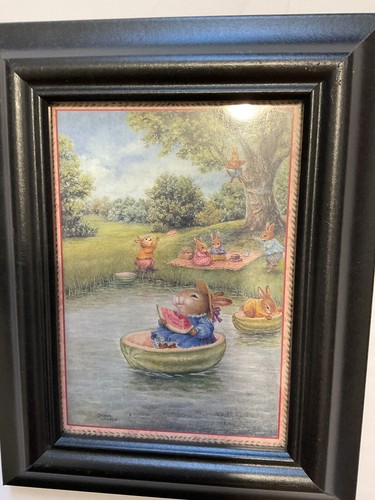 Bunnies Eating Watermelon Card In Frame Susan Wheeler Greeting Card ...