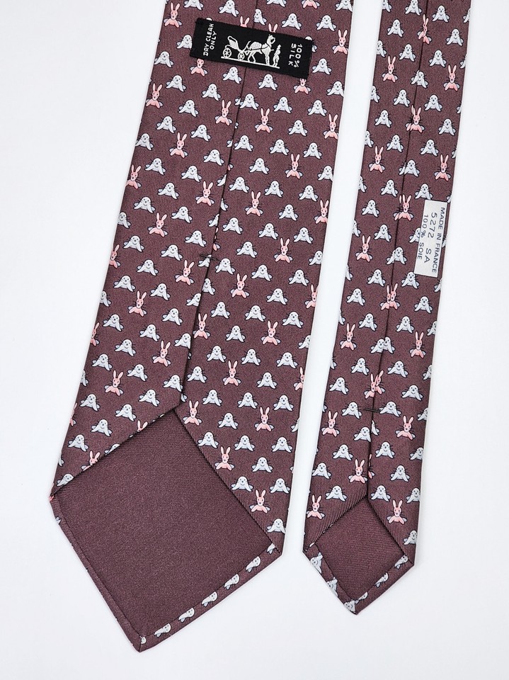 Hermes Tie Silk Necktie 5272 SA Rabbit Seal Brown | eBay