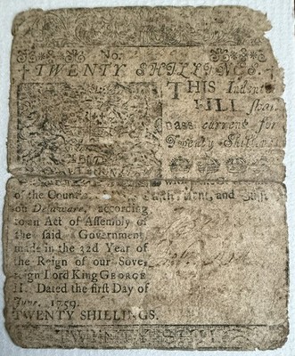 Colonial Currency June 1759 20 Shillings Ben Franklin Printer | eBay