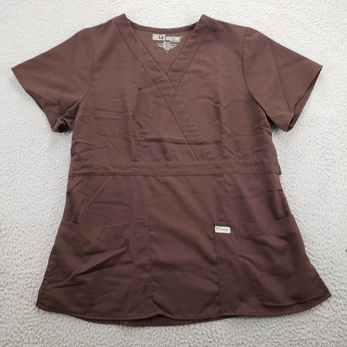Greys Anatomy Scrub Top Womens Large Brown Medical V Neck Pockets ...