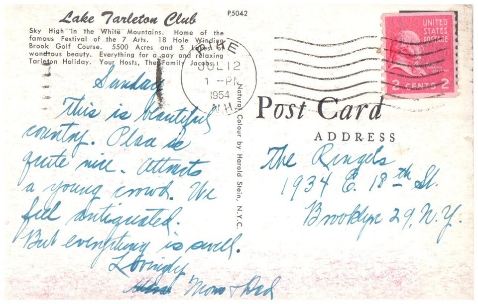 Vintage Postcard 1954 Lake Tarleton Club, Pike, New Hampshire (NH) | eBay