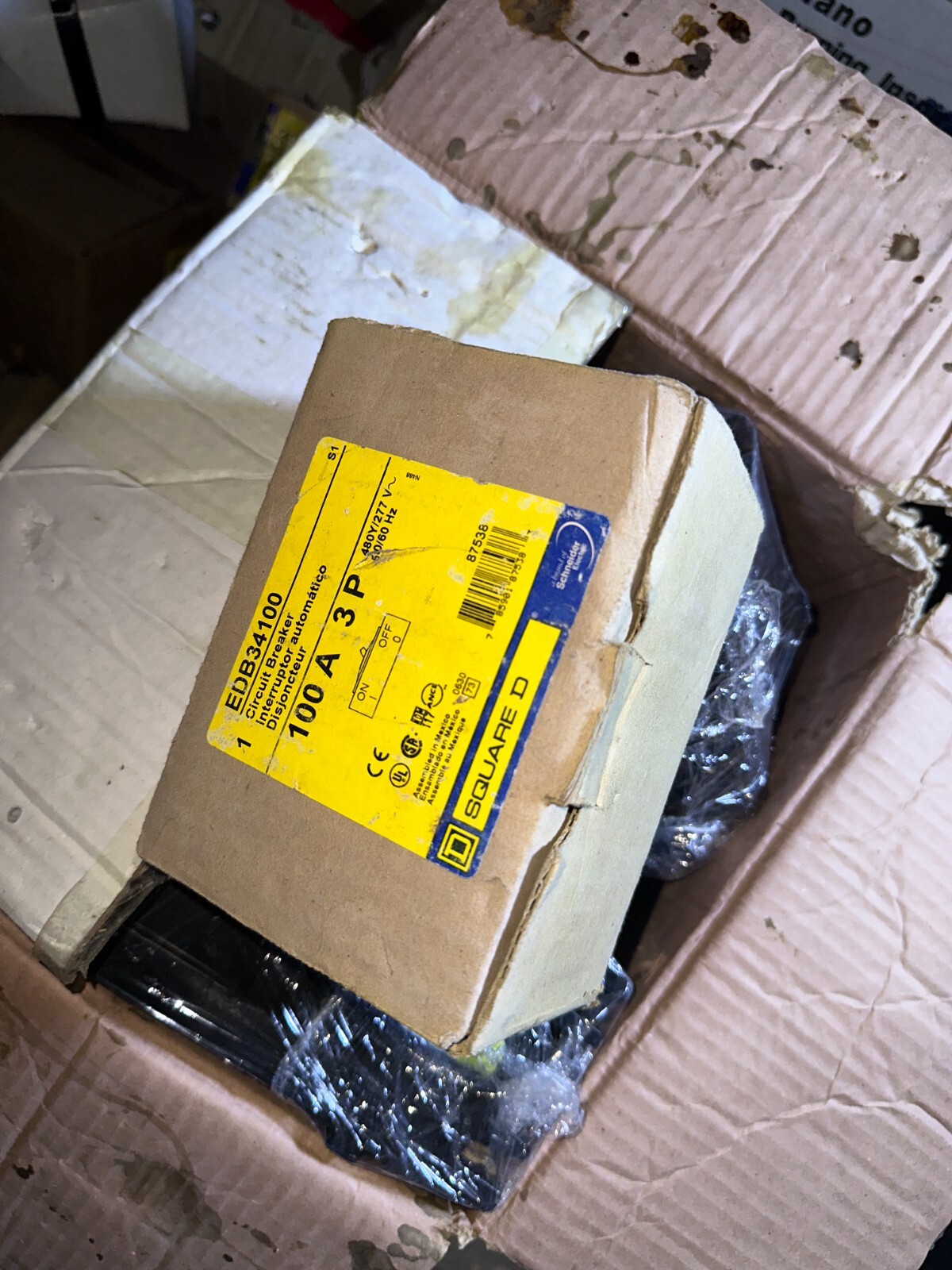 lot of 2 SQUARE D, EDB34100, 100A, 480V, 3 POLE, CIRCUIT BREAKER *NEW ...