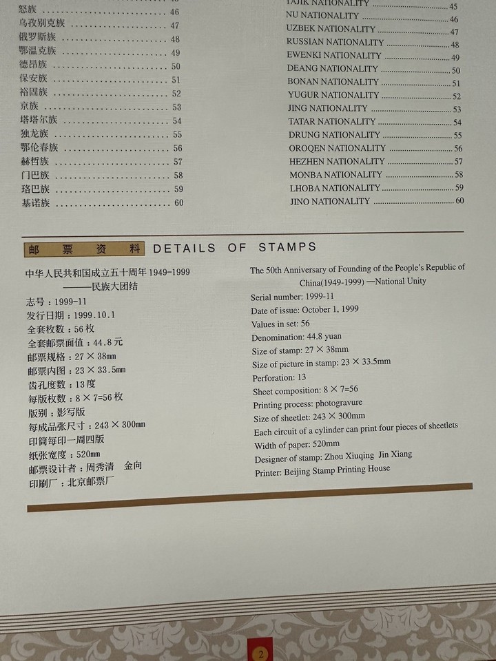 China 50th Anniversary 1999 National Unity Stamp & Paper-Cut Art Album ...