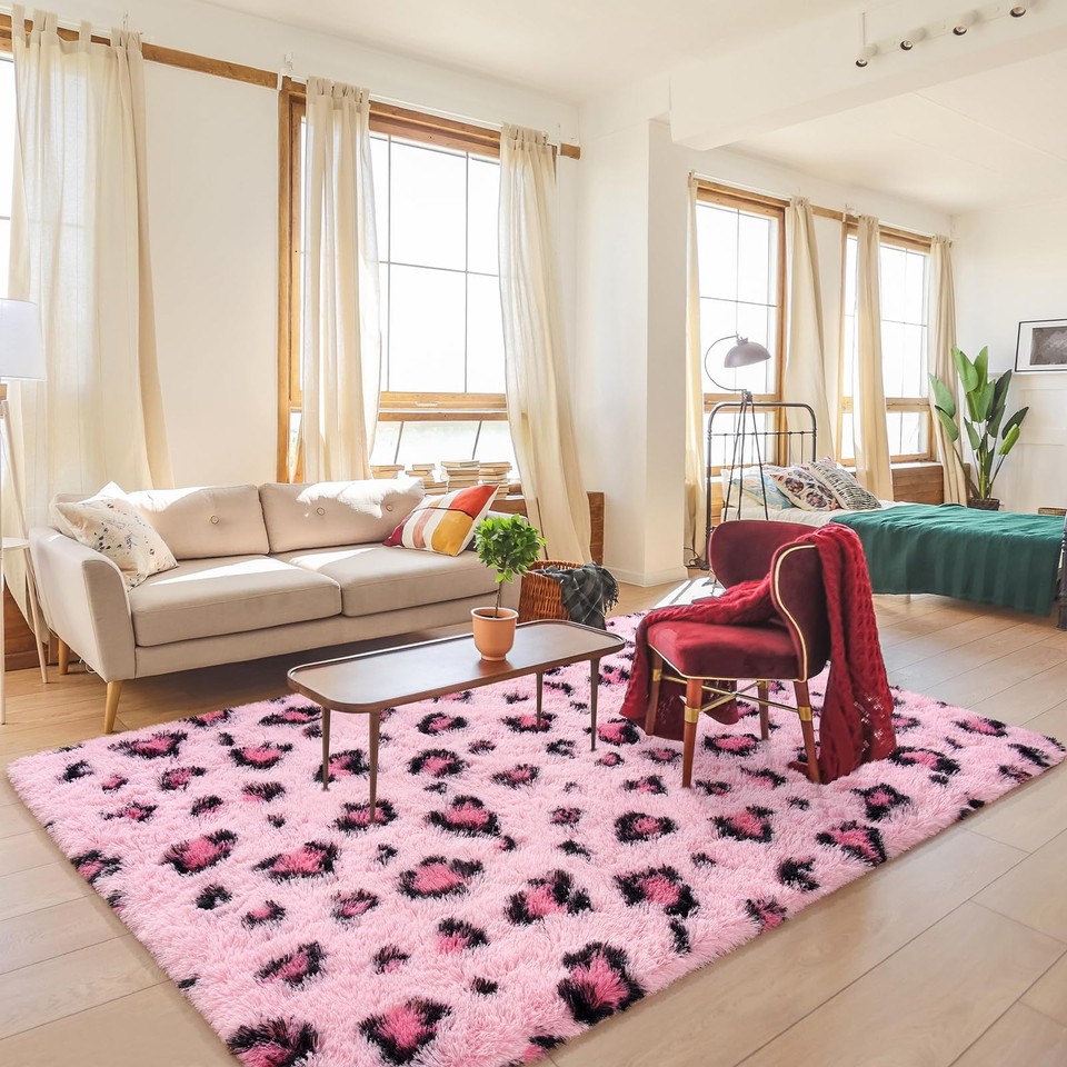 Fluffy Area Rug, Modern Shag Leopard Print Rugs Home Decor for Bedroom ...