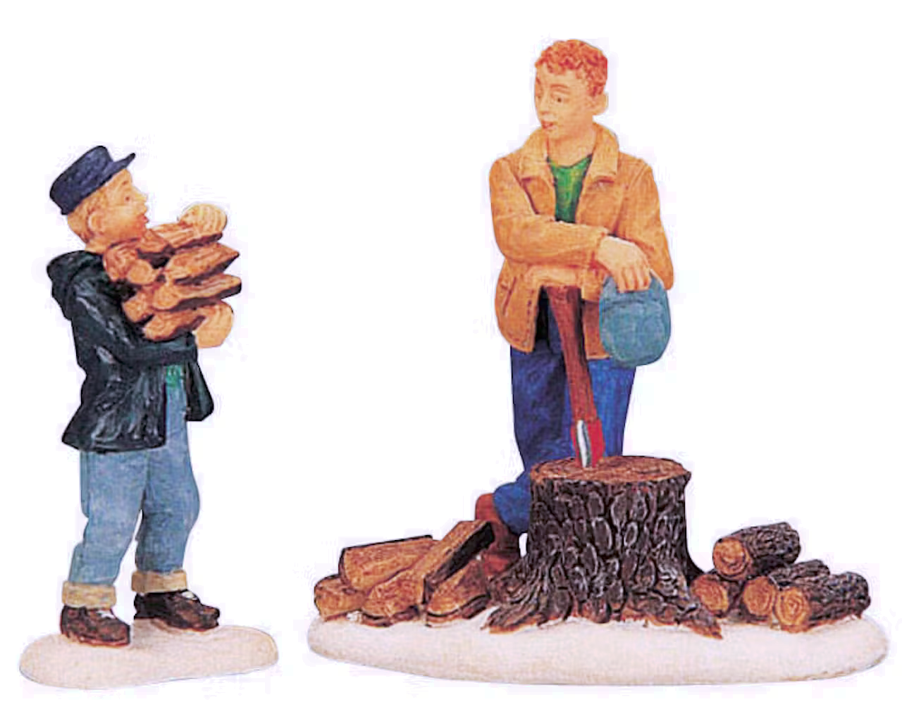 Lemax 2000 Helping Dad Village Collection #02411 Axe Son Firewood Tree ...