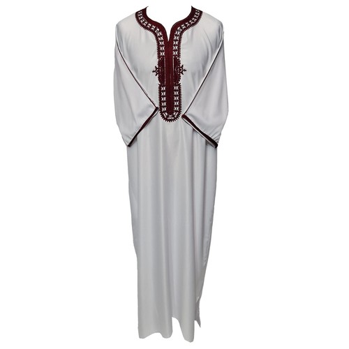 Marocain Coton Mélange Blanc Bordeaux 3-Quarter Manche Thobe Juba ...