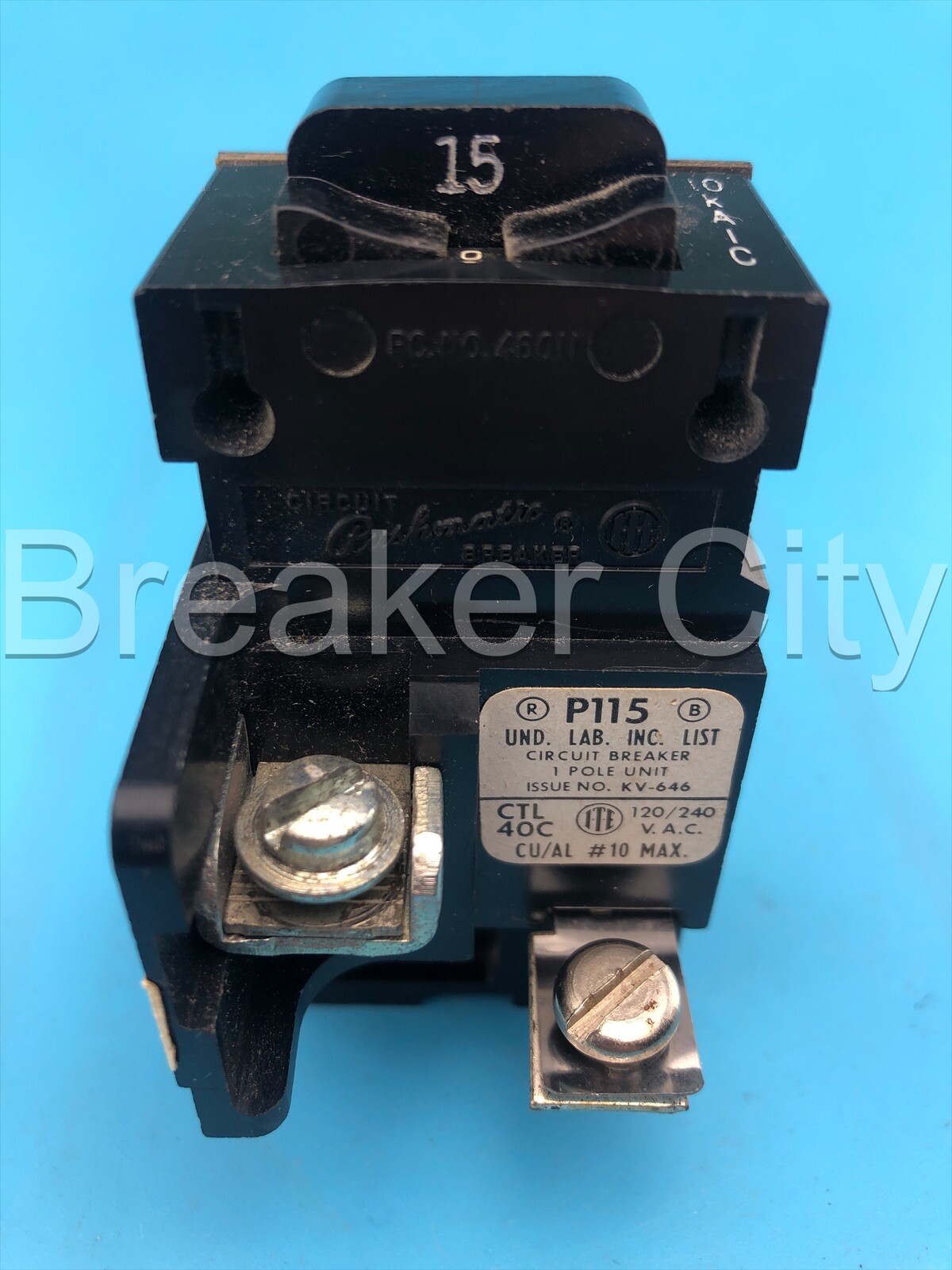 Pushmatic P115 15 Amp 1 Pole Circuit Breaker Type P Bulldog 15A 1P 120 ...