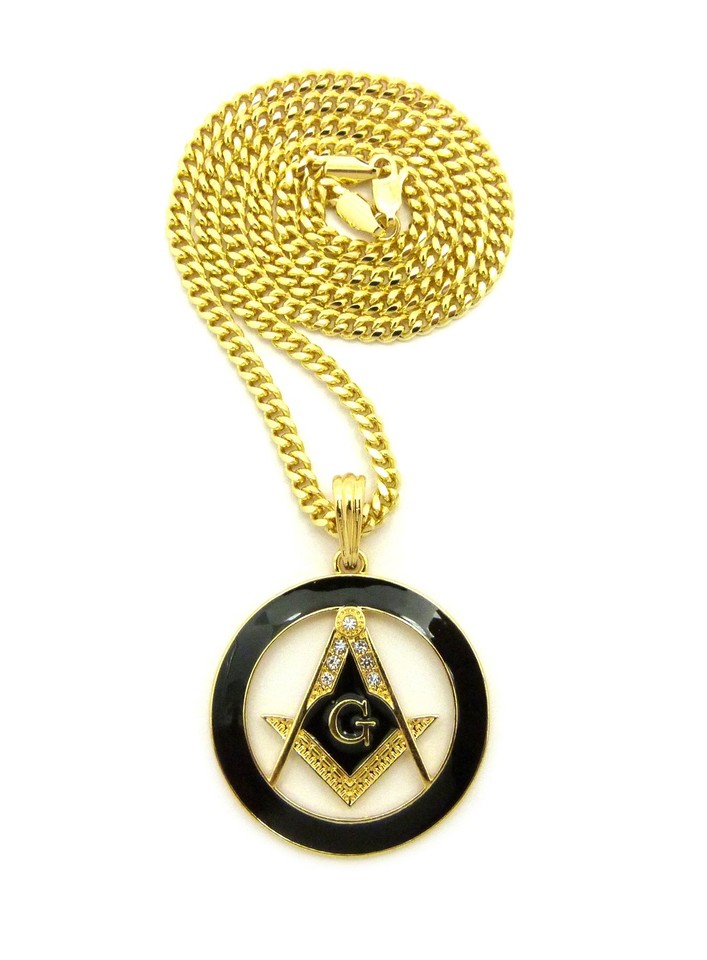 NEW FREEMASON MASONIC COMPASS PENDANT 4mm/24" CUBAN CHAIN NECKLACE ...