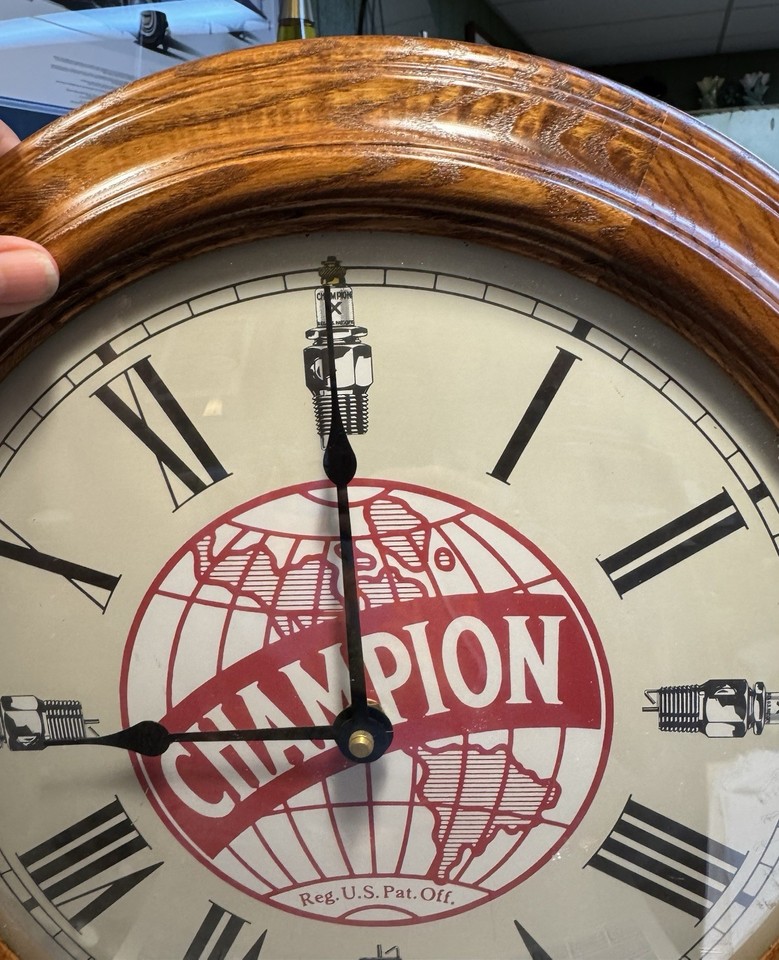 NOS Champion Spark Plug Clock - Wooden Frame - Domed Glass-1970s ...