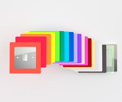 SINGLE LIGHT SWITCH SOCKET COLOURED ACRYLIC SURROUND FINGER PLATE ...
