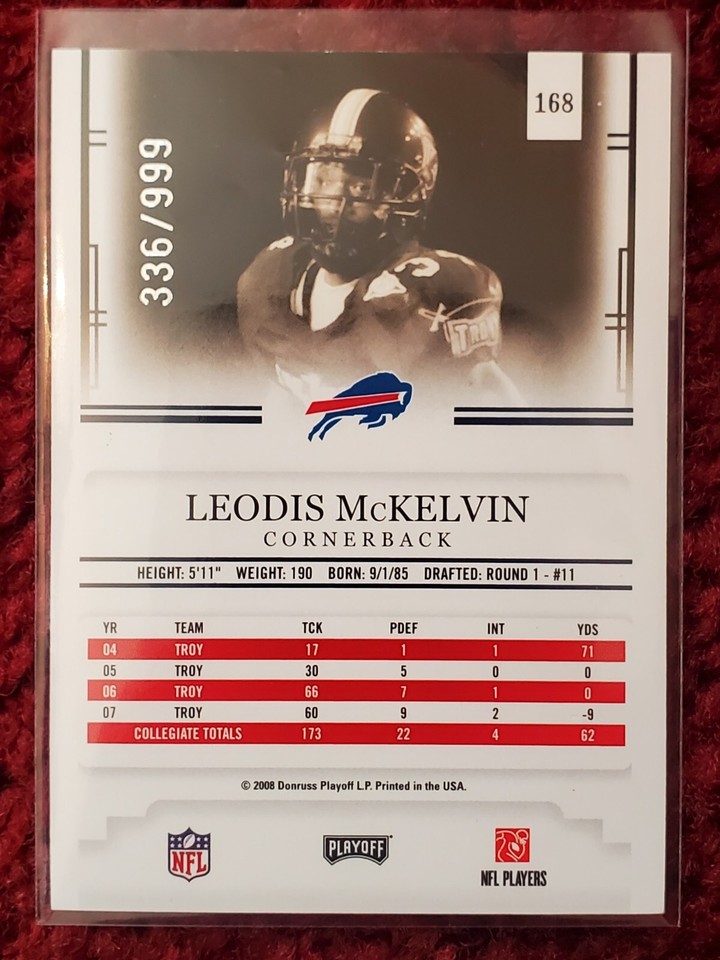 🏈2008 Playoff Prestige Draft Picks - Leodis Mckelvin- Light Blue #168 / ...