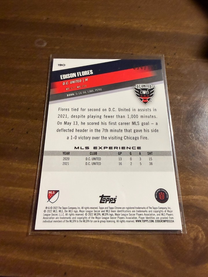 2022 Topps Chrome MLS #190 Edison Flores DC United Blue Diamonds /199 ...