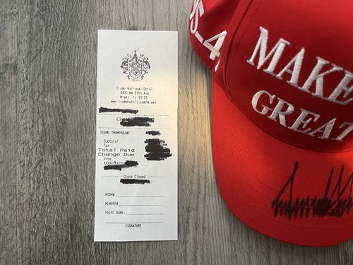 DONALD TRUMP SIGNED 45/47 MAGA HAT WITH TRUMP HOTEL RECEIPT (READ ...